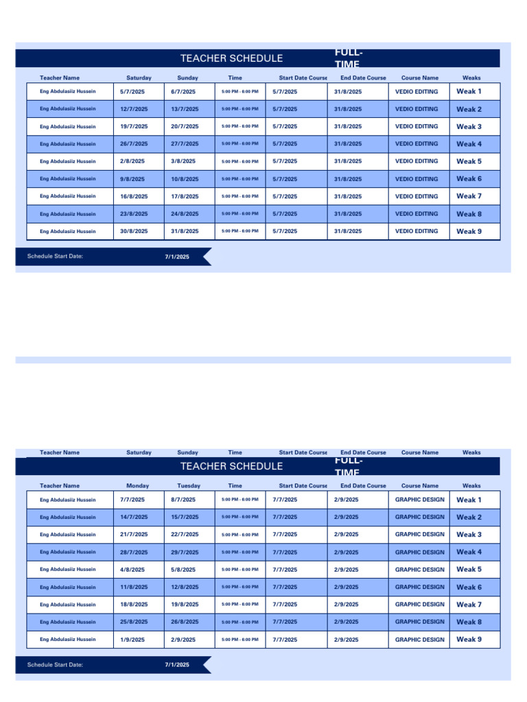 Teacher Abdulasiiz F&P Schedule | PDF