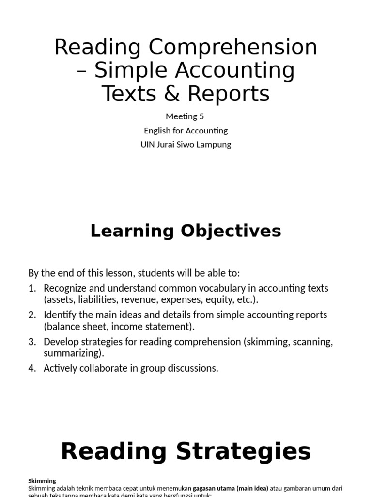 MEETING 5 Reading Comprehension - Simple Accounting Texts & Reports ...