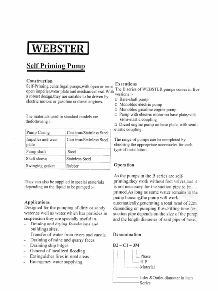 Webster Self Priming Pump | PDF