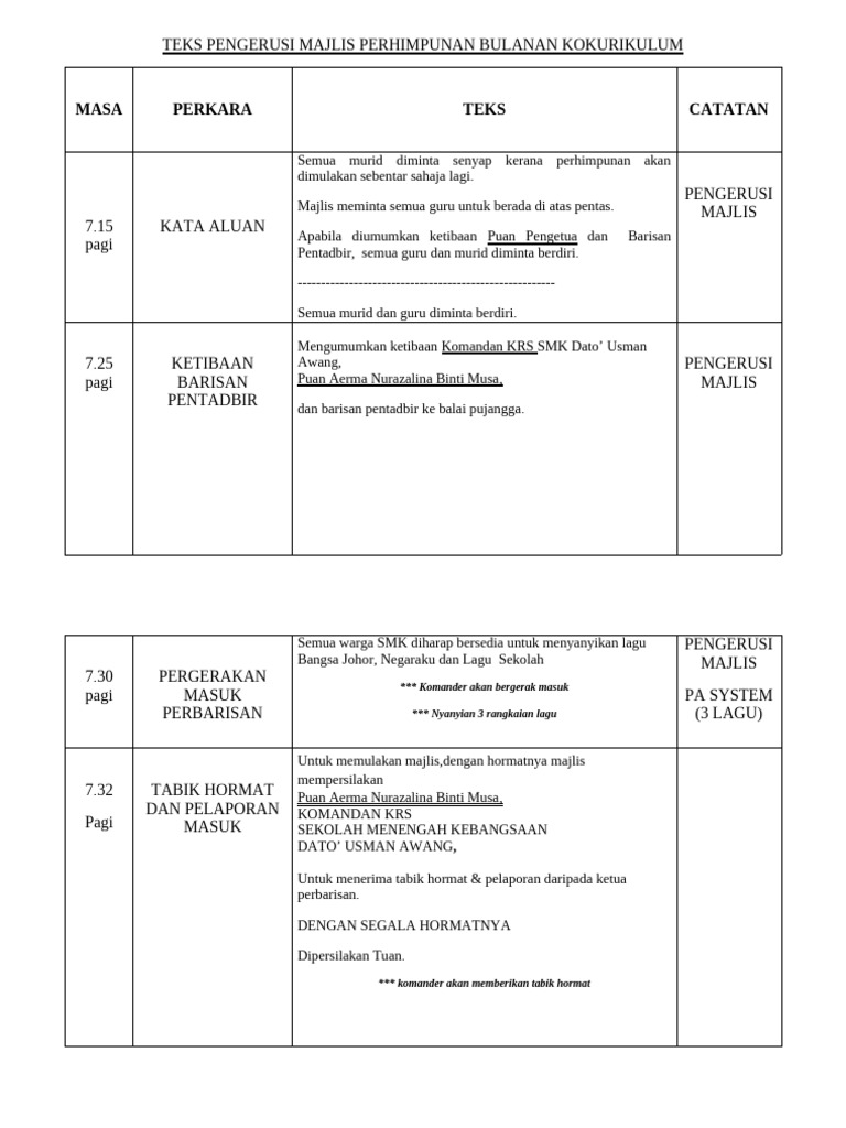 Teks Pengerusi Majlis Perhimpunan Bulanan Kokurikulum | PDF