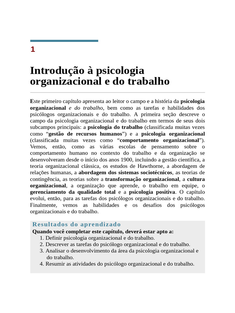 Cap 1 Evolucao POT | PDF | Psicologia | Gestão de recursos humanos
