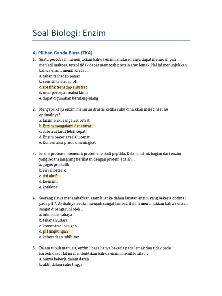 Soal Enzim Lovina | PDF