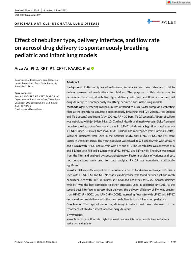 Pediatric Pulmonology - 2019 - Ari - Effect of Nebulizer Type Delivery ...