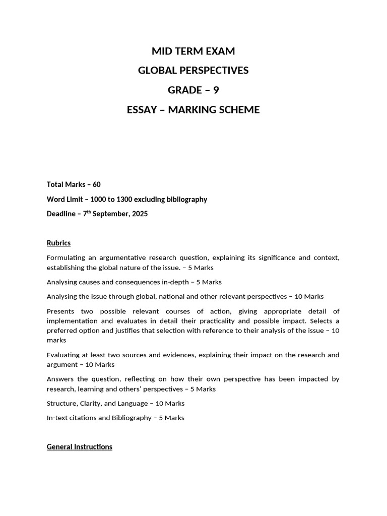 9 IG Mid Term Exam Essay Rubrics | PDF