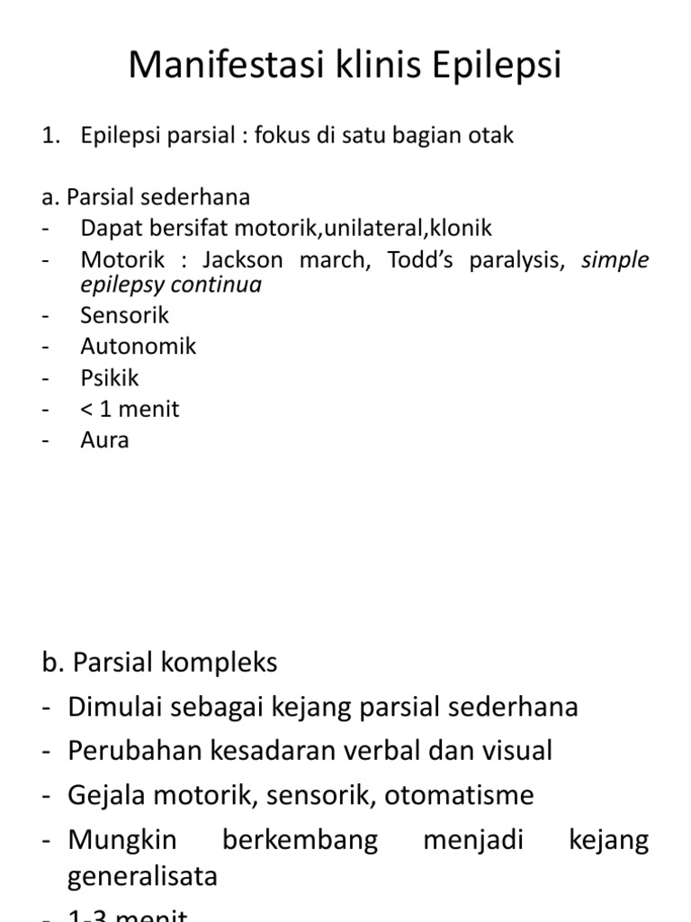 Manifestasi Klinis Epilepsi: Parsial & Generalisata | PDF