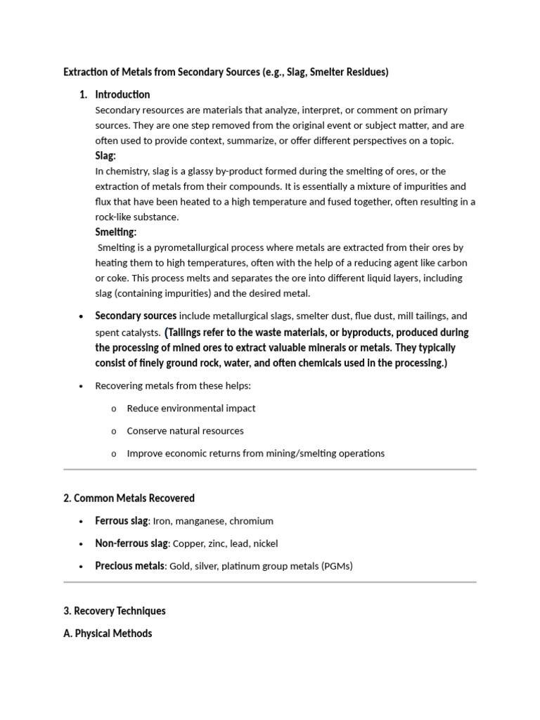 Metal Recovery from Slag and Residues | PDF | Smelting | Metals