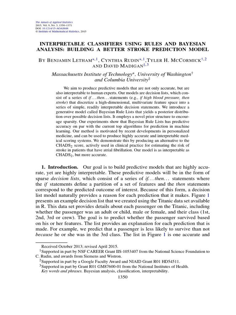 4 - Interpretable Classifiers Using Rules and Bayesian Analysis Building A Better Stroke ...