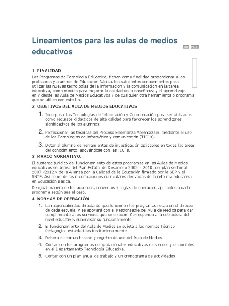 Lineamientos para Las Aulas de Medios Educativos | PDF | Tecnologia ...