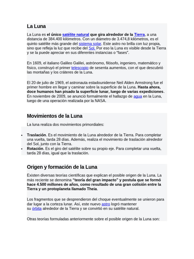 Datos sobre la Luna y sus fases | PDF | Luna | Alunizaje