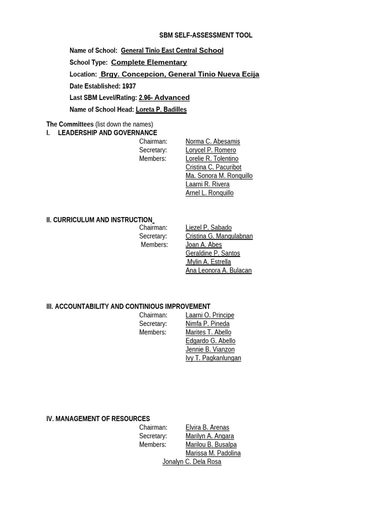 SBM Self Assessment Gtecs 2023 | PDF | Learning | Motivation