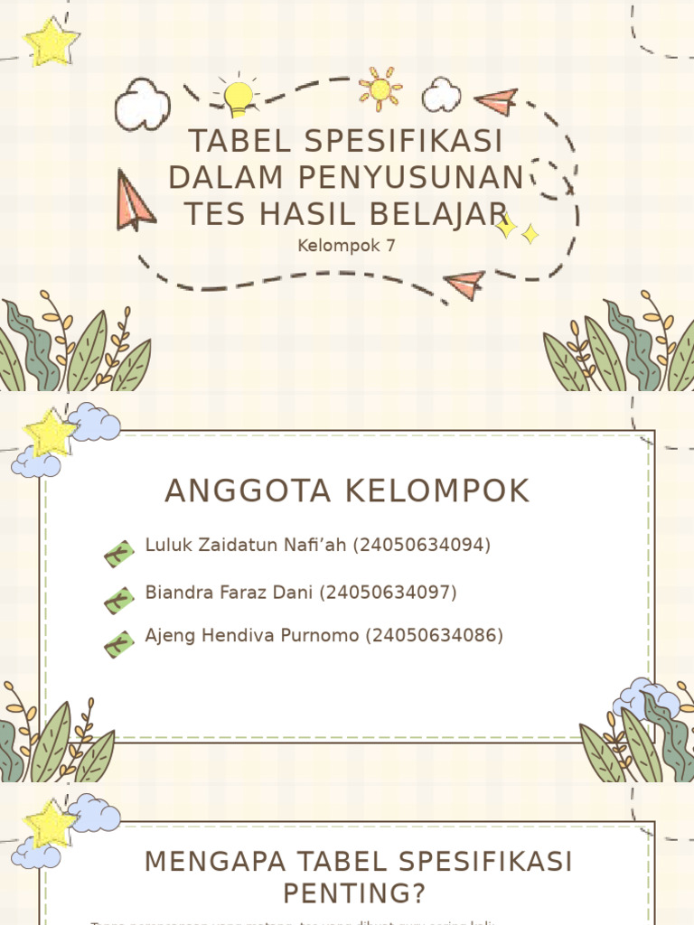 Pentingnya Tabel Spesifikasi Tes Belajar | PDF