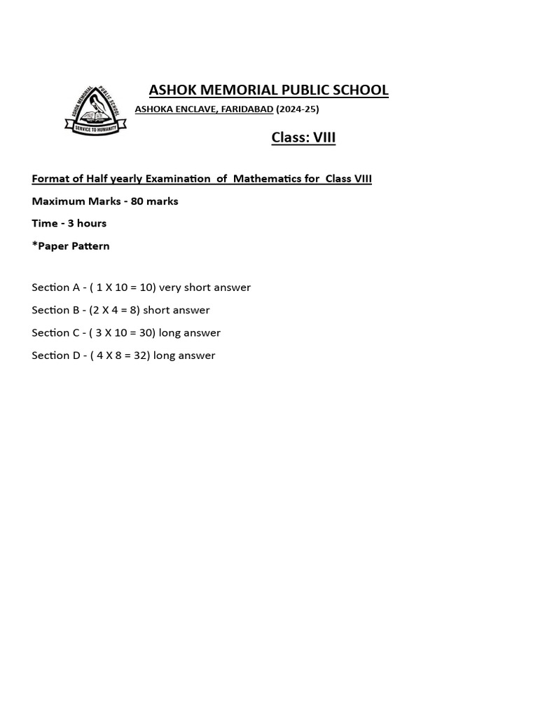 Paper Pattern of Class VIII | PDF