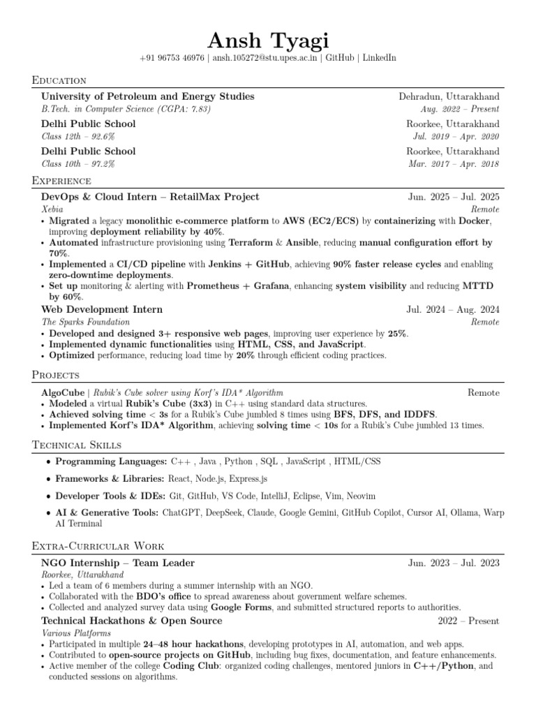 Ansh Tyagi 500105272 Resume | PDF | Software Development | Computer Engineering