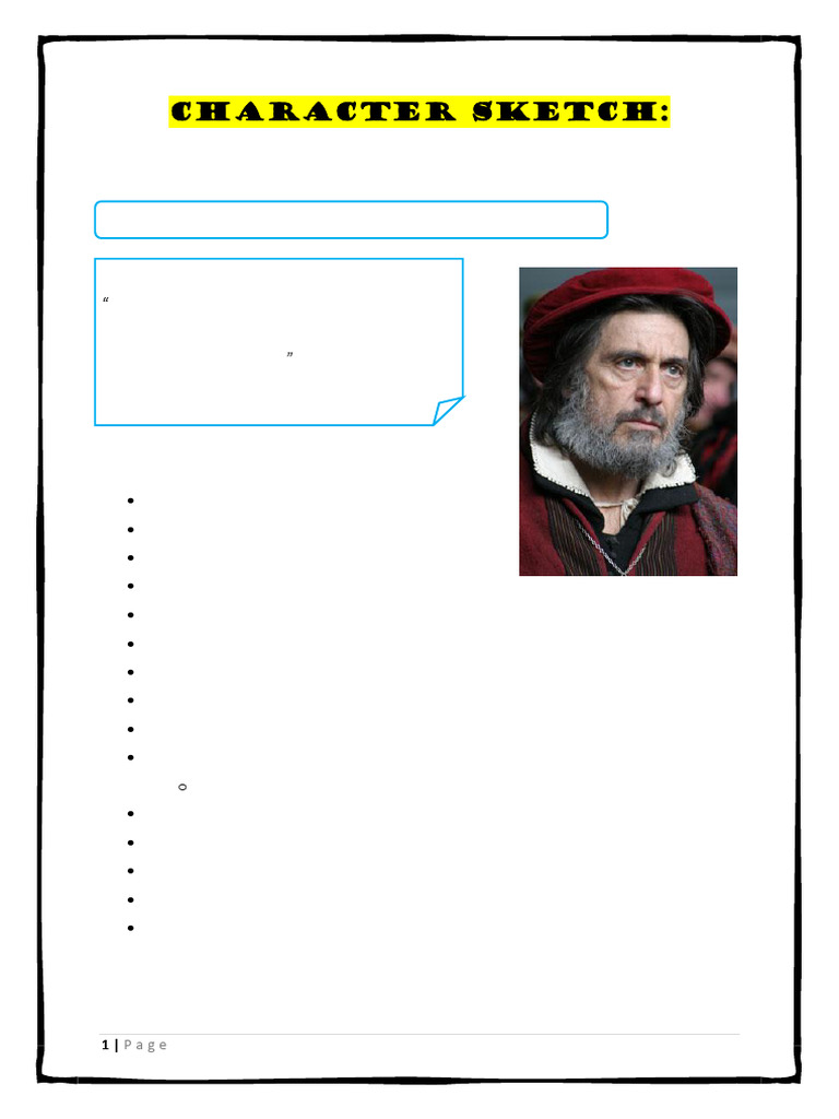 Character Sketches in The Merchant of Venice | PDF | The Merchant Of ...