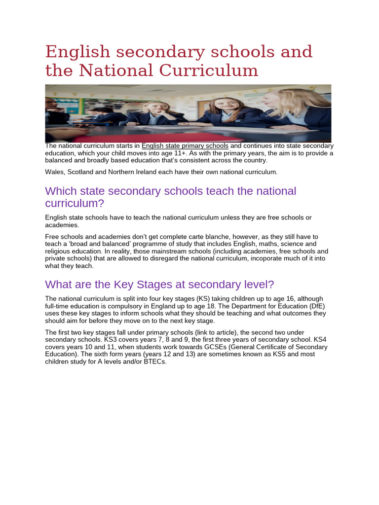 English Secondary National Curriculum Overview | PDF | Schools ...