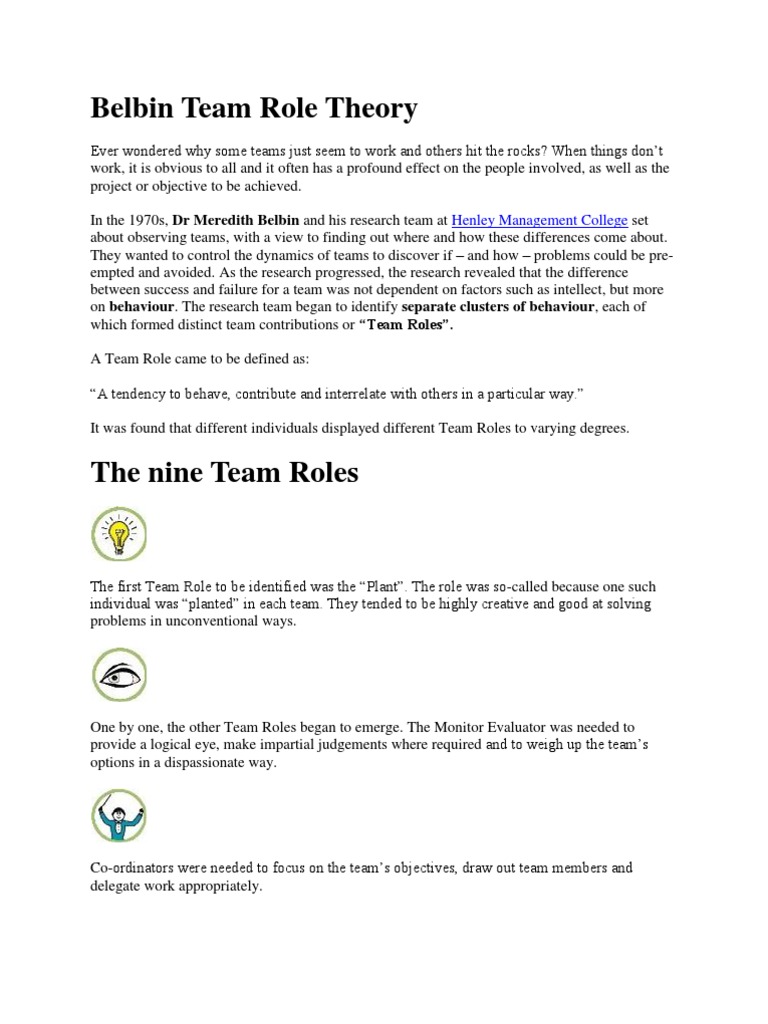 Belbin Team Role Theory | Performance Appraisal | Action (Philosophy)