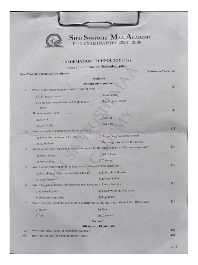 Computer Question Paper | PDF