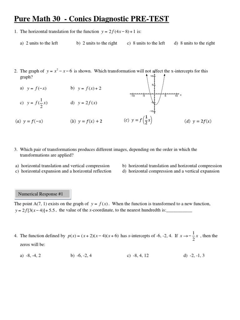 Conics Diagnostic Pre-Test for Pure Math | PDF | Function (Mathematics ...