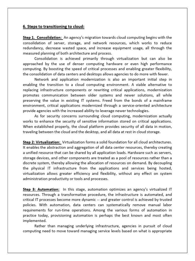 3 - CC - Unit 1 (Steps To Transition To Cloud) | PDF | Cloud Computing | Virtualization