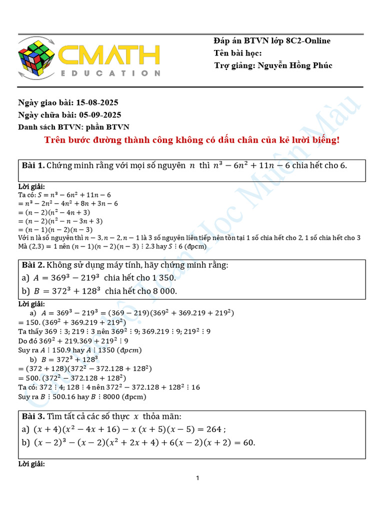 L P 8C2 - Đáp Án BTVN Ngày 15.08.25 | PDF