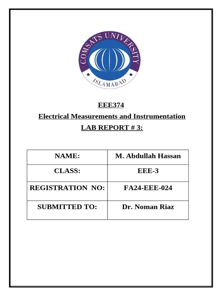 EEE374 Electrical Measurements and Instrumentation Lab Report # 3 | PDF ...