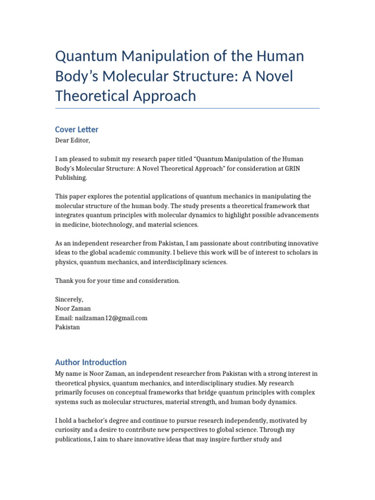 Quantum Manipulation Human Molecular Structure Final | PDF | Quantum ...