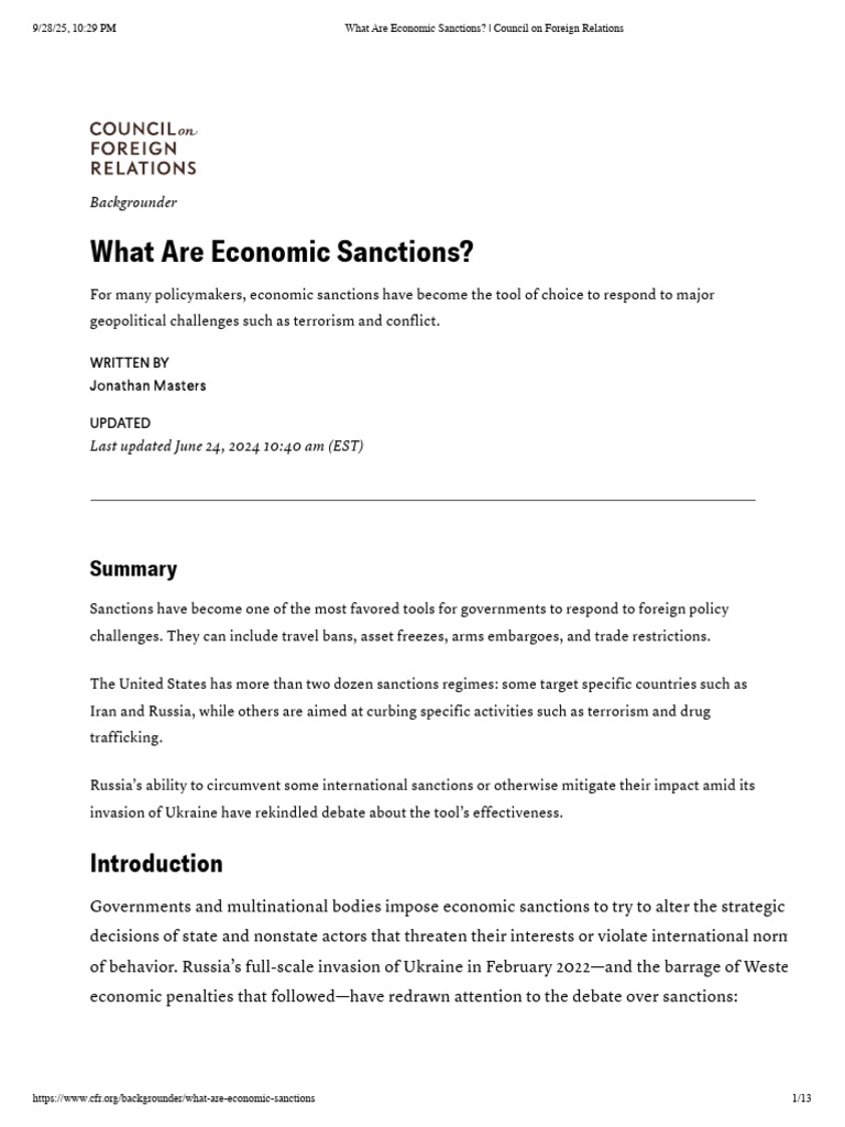 What Are Economic Sanctions - Council On Foreign Relations | PDF ...