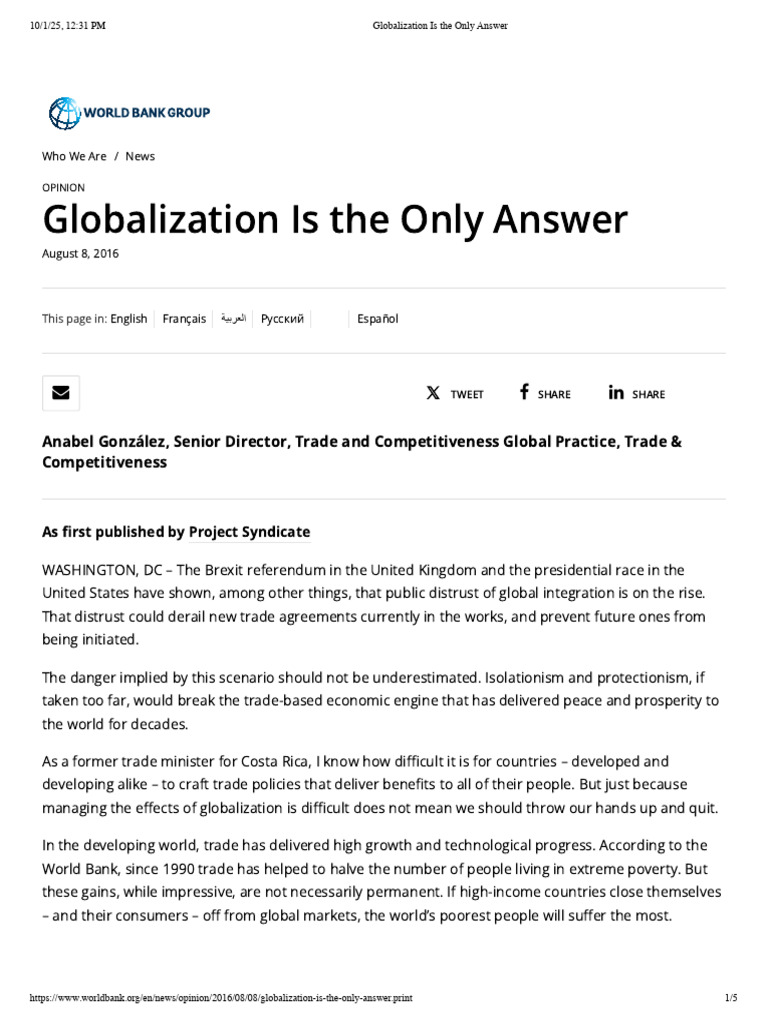 Globalization Is The Only Answer | PDF | Globalization | Trade