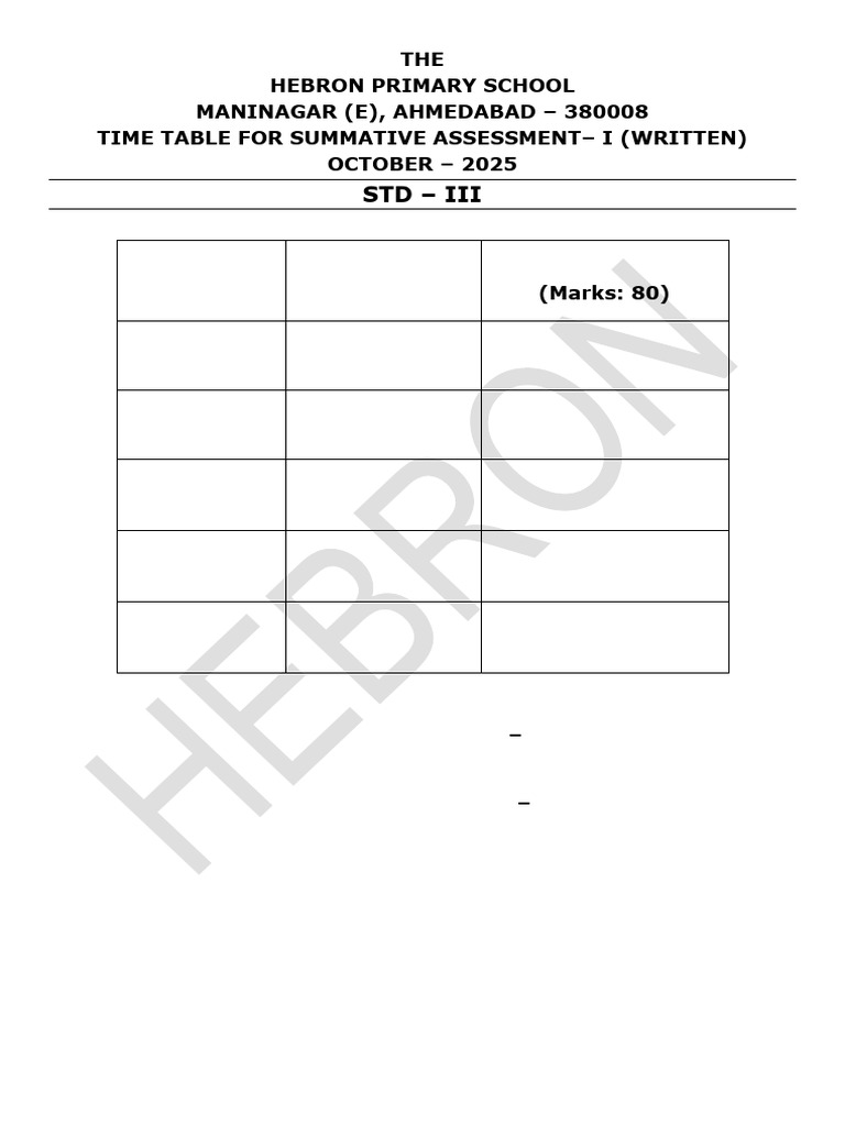 STD 3 S.A - I Time Table October - 2025 | PDF