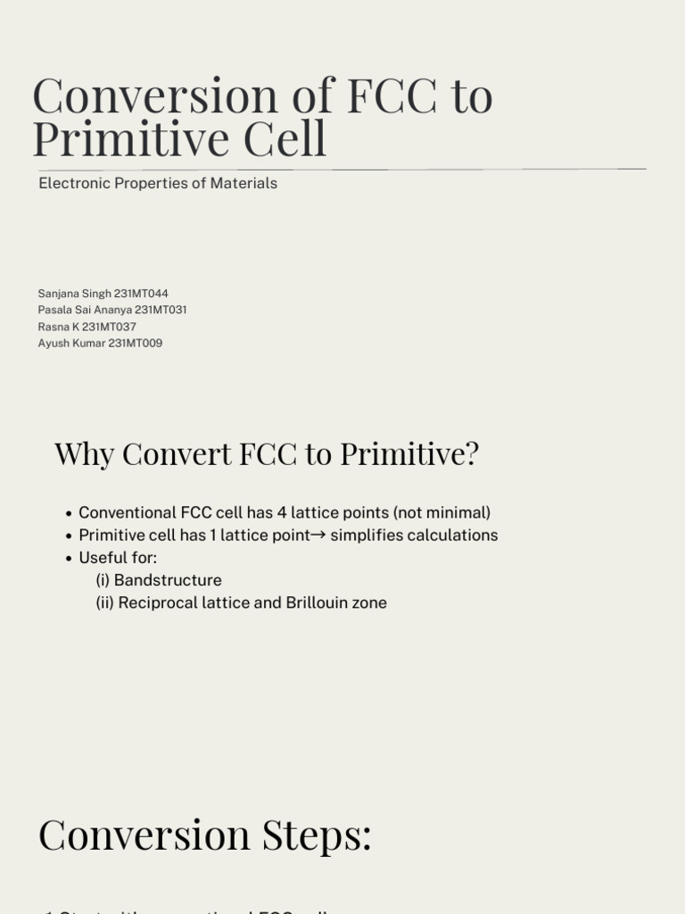 Conversion of FCC To Primitive Cell | PDF