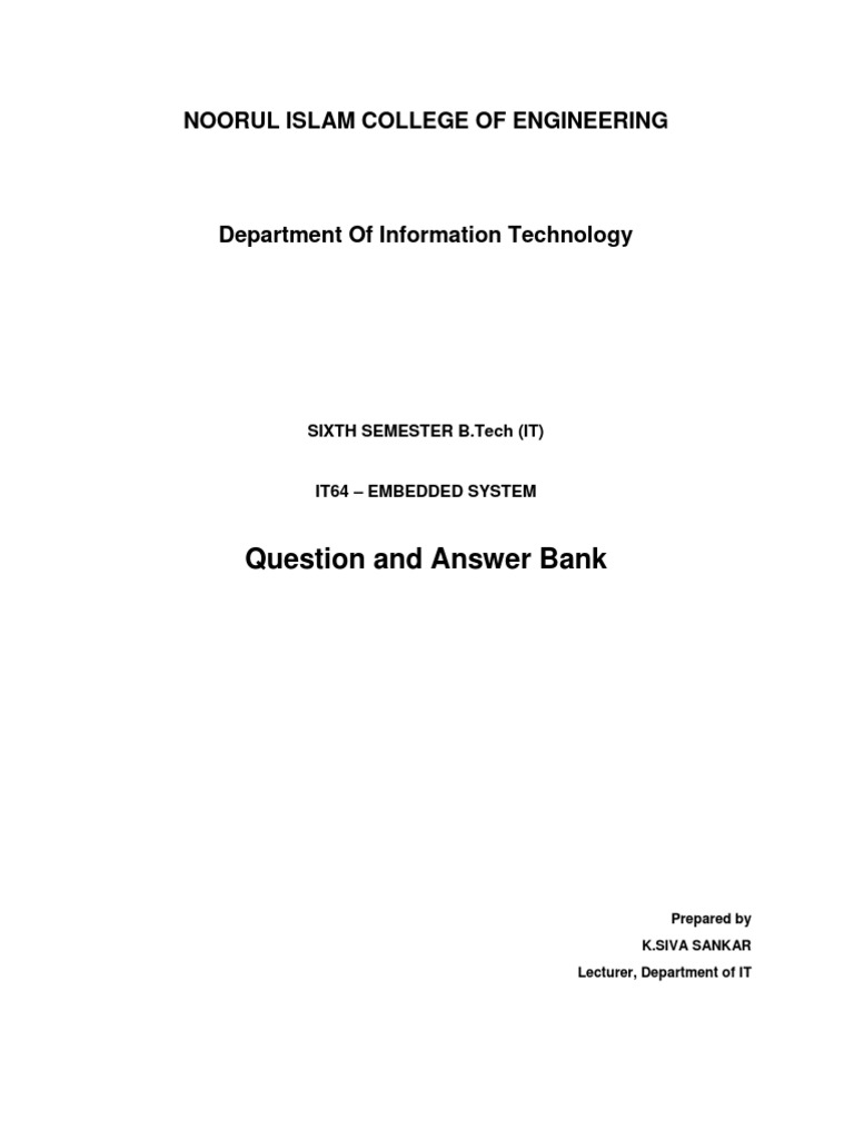 Question and Answer Bank: Noorul Islam College of Engineering | PDF | Microcontroller | Embedded ...