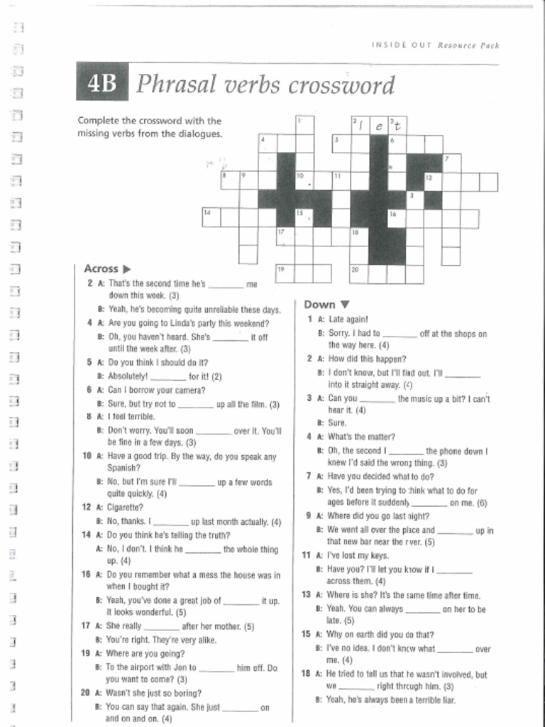 Phrasal Verbs Crossword | PDF