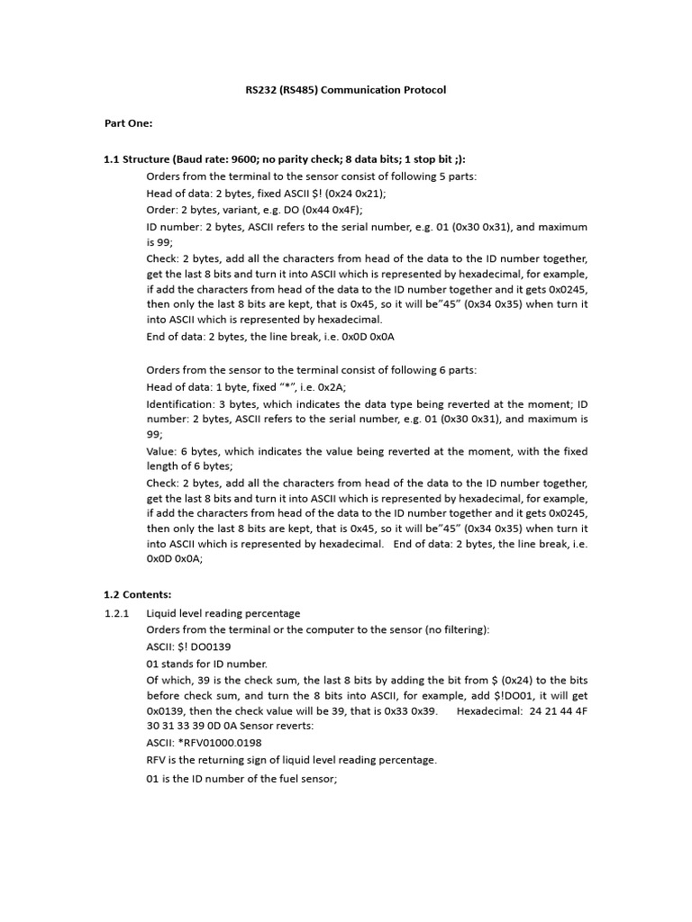 RS232 RS485 Communication Protocol Updated 201709-90 | PDF | Ascii | Bit