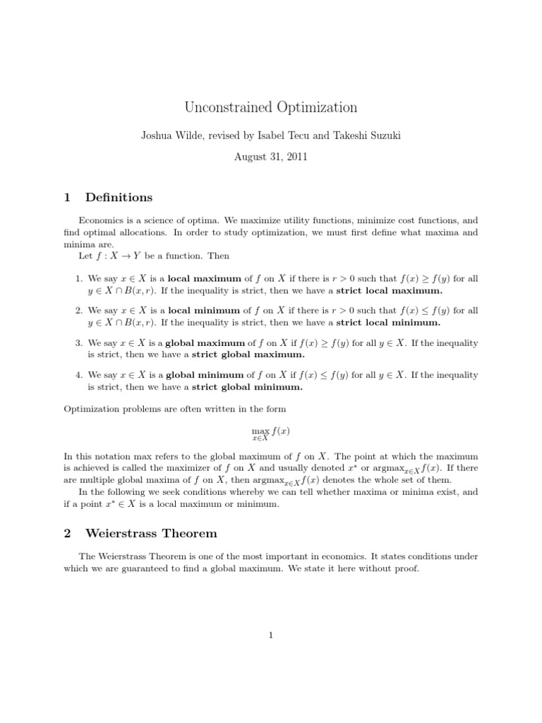 Unconstrained Optimization 2011 | PDF | Maxima And Minima | Mathematical Optimization