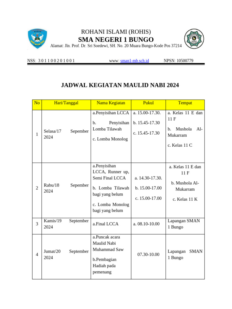 Jadwal Kegiatan | PDF