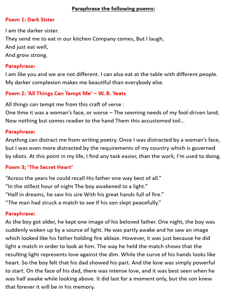 Paraphrasing Famous Poems | PDF