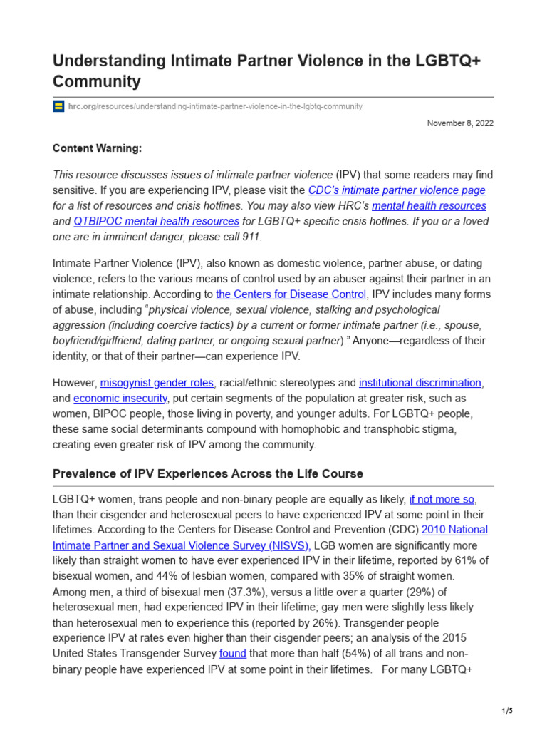 Understanding Intimate Partner Violence in The LGBTQ Community | PDF ...