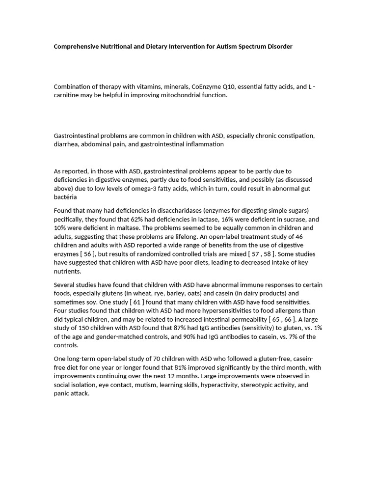 Comprehensive Nutritional and Dietary Intervention For Autism Spectrum ...