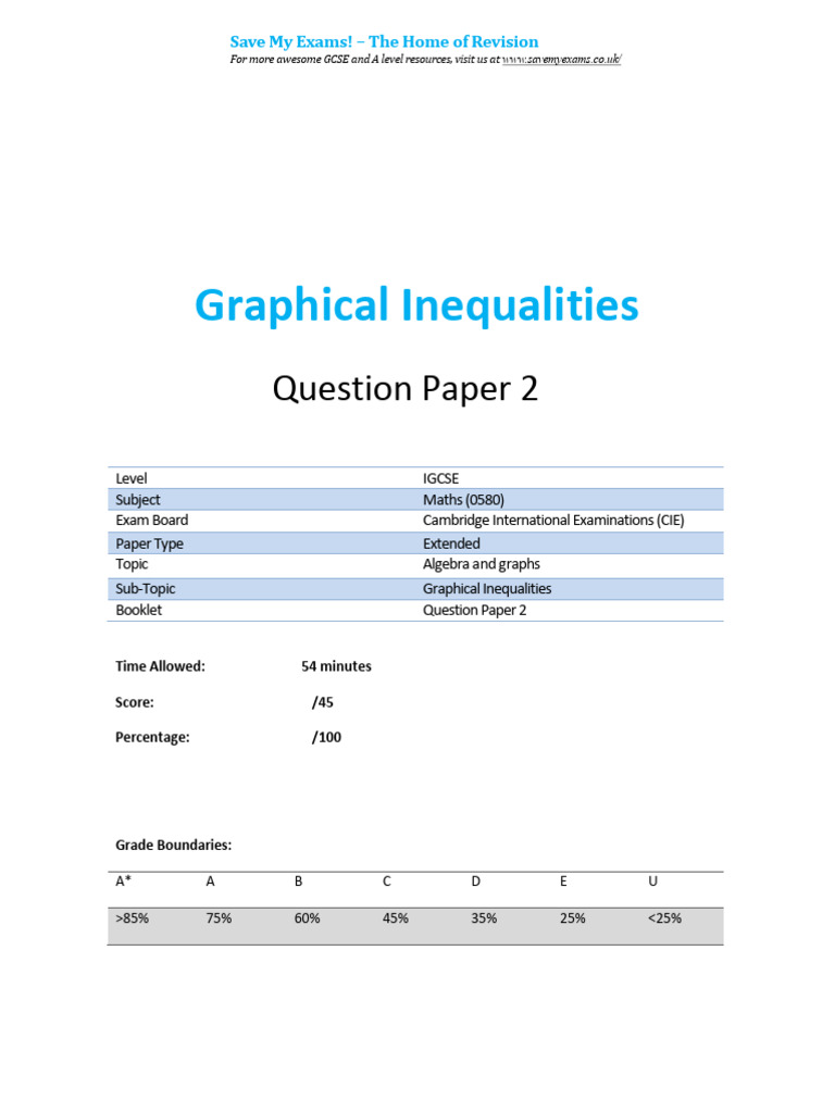 Graphical Inequalities IGCSE Exam Paper | PDF | Qualifications | Schools