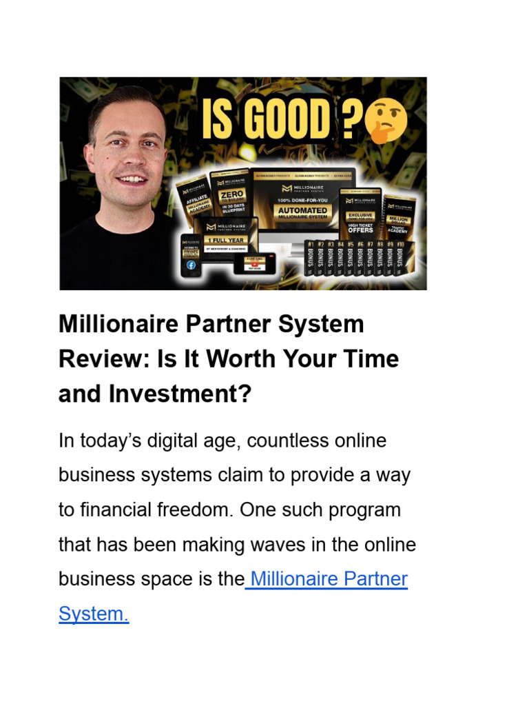 Millionaire Partner System Review: Worth It? | PDF | Economies | Money