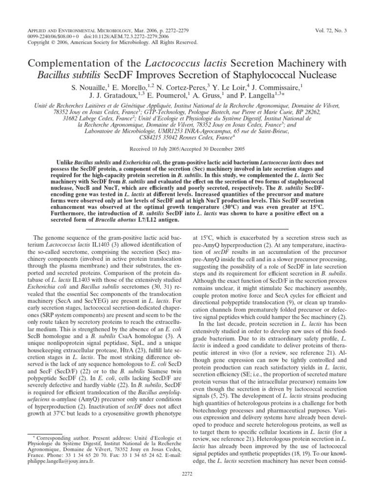 Complementation of The Lactococcus Lactis Secretion Machinery With ...