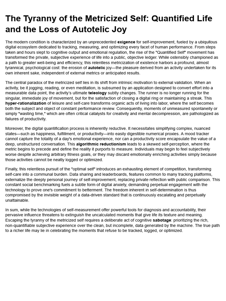 The Tyranny of The Metricized Self - Quantified Life and The Loss of ...