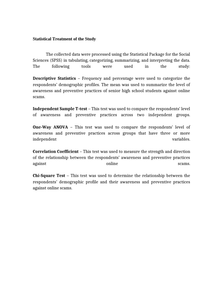 Statistical Treatment of The Study | PDF