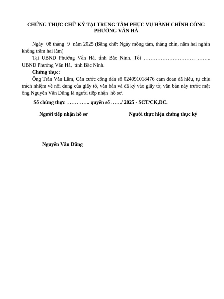 CH NG TH C CH Ký T I Trung Tâm PH C V Hành Chính Công Phư NG Vân Hà | PDF