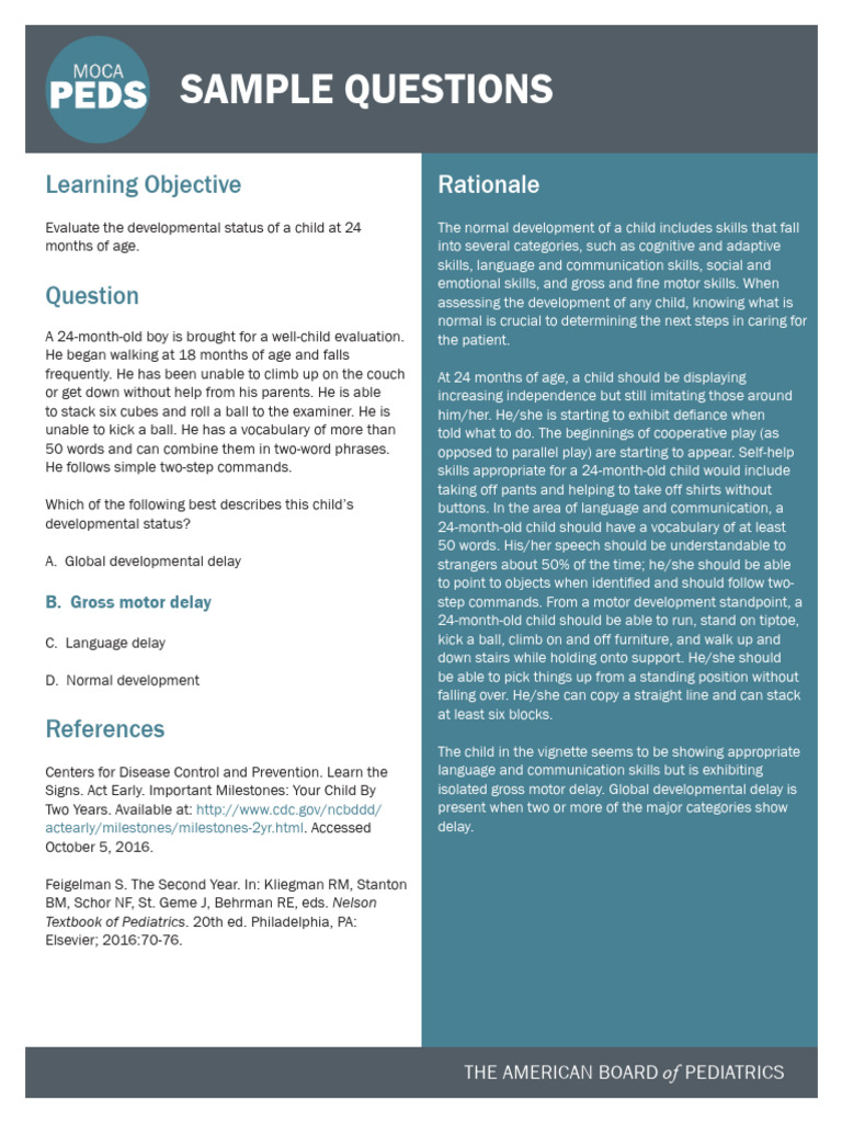 MOCA-Peds Developmental Questions | PDF | Medical Specialties ...