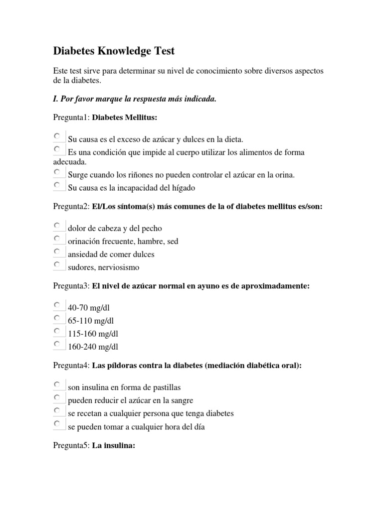 Diabetes Knowledge Test | Descargar gratis PDF | Diabetes mellitus ...