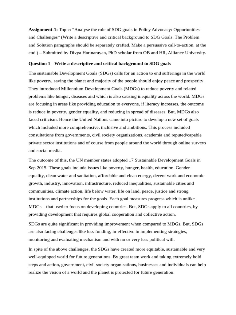 Assignment 1 - Sustainable Development Goals | PDF | Millennium ...