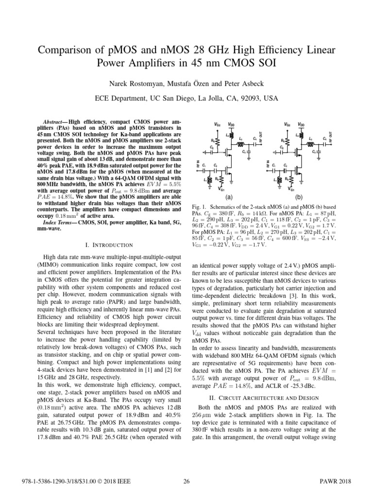 Comparison of PMOS and NMOS 28 GHZ High Efficiency Linear Power ...