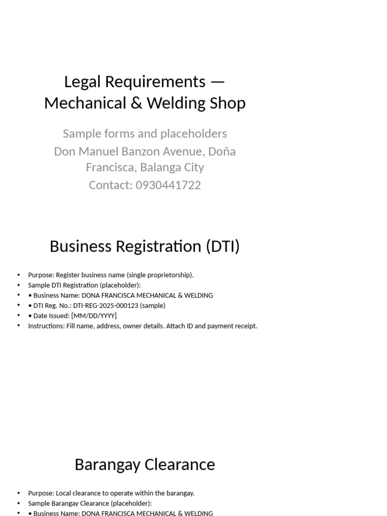 Legal Requirements Mechanical Welding Shop Sample | PDF | Employment ...