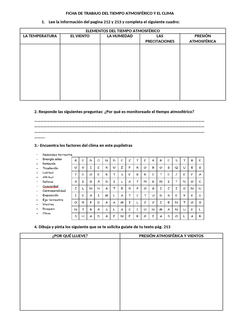 Ficha de Trabajo Del Tiempo Atmosférico y El Clima 22 - 25 | PDF